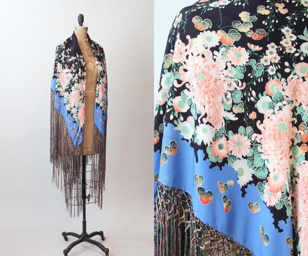 1920s SILK PONGEE piano BUTTERFLY fringe silk scarf | new spring – Napa ...